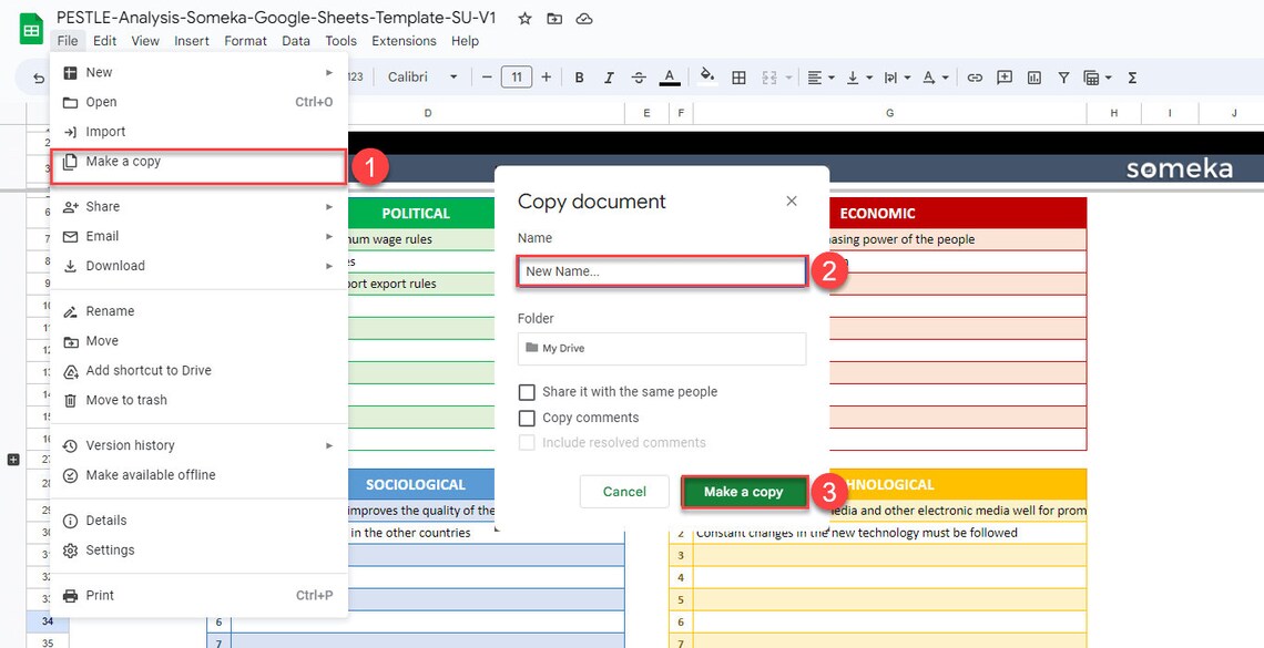 PESTLE Analysis Template Google Sheets Business Analysis Tool PESTLE ...