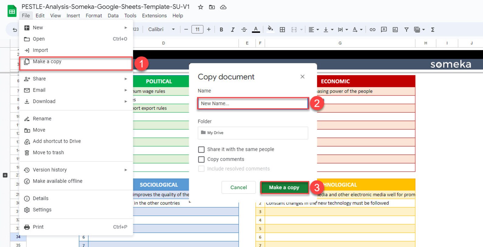 PESTLE Analysis Template Google Sheets Business Analysis Tool PESTLE ...