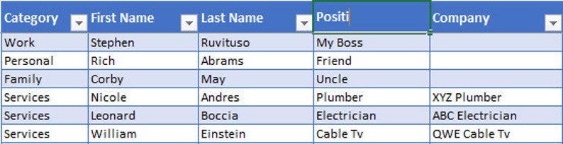 Contact List Template in Excel Ready to Print Professional | Etsy