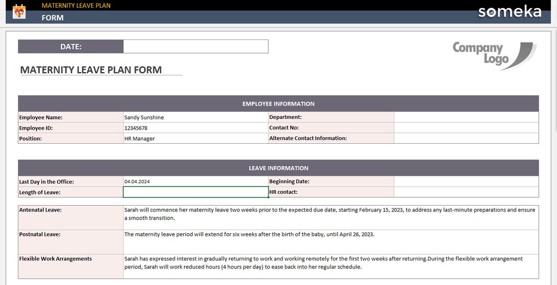 Maternity Leave Plan | Excel Template | Editable and Printable Form ...