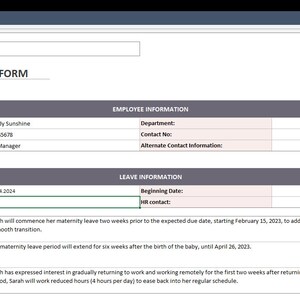 Maternity Leave Plan | Excel Template | Editable and Printable Form ...