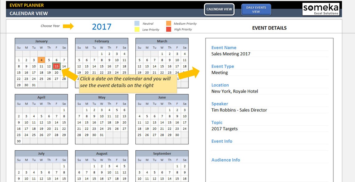 Calendario de eventos Plantilla de Excel / Plantilla de Excel ...