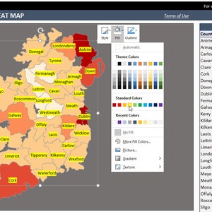 Ireland Geographic Heat Map Generator | Heat Map | Excel Heat Map Maker ...