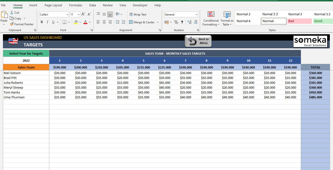 US Sales Map Excel Template Excel Template Excel for Sales Managers ...