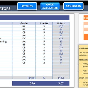 GPA Calculator Excel Calculator Template Excel Template Term Planner ...