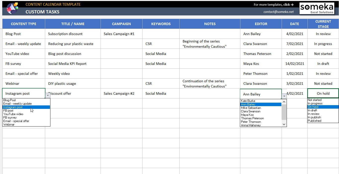Content Calendar Excel Template: Social Media Planner - Etsy