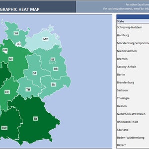 Germany Geographic Heat Map | Excel Template | Density Map | Automatic ...