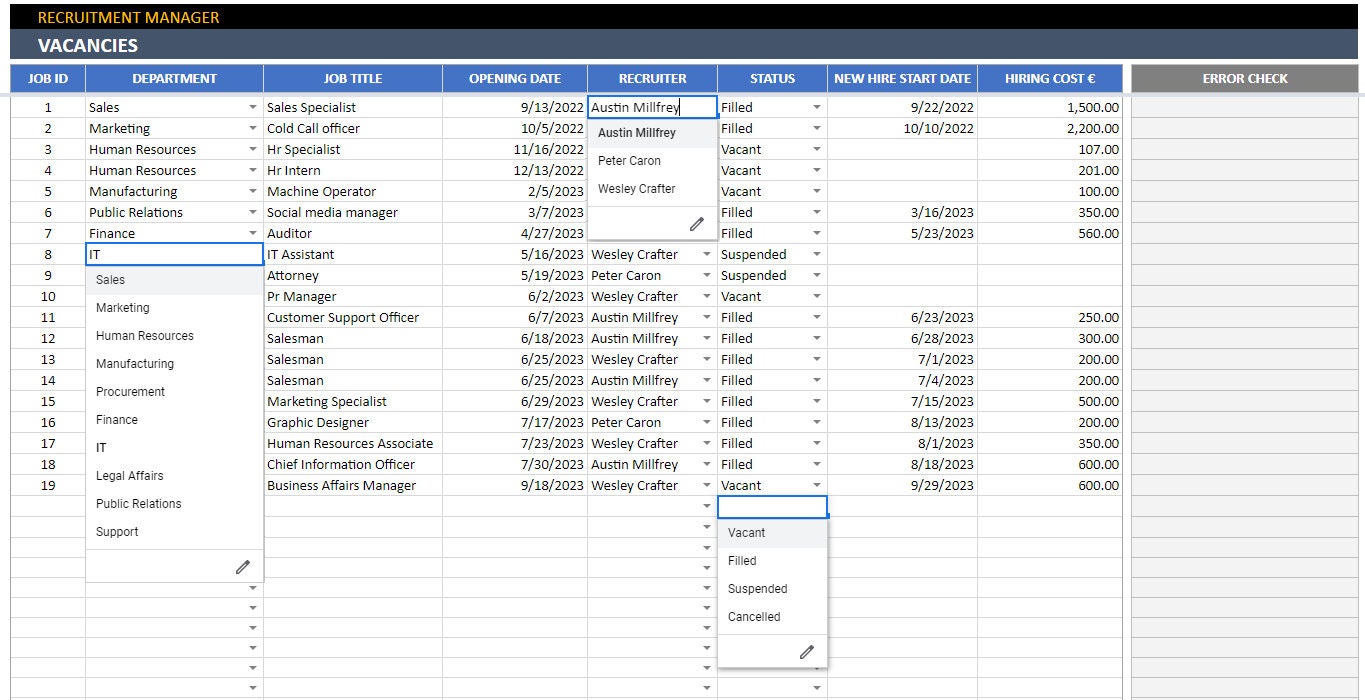 Recruitment Tracker | Google Sheets Template | Recruit Track Dashboard ...