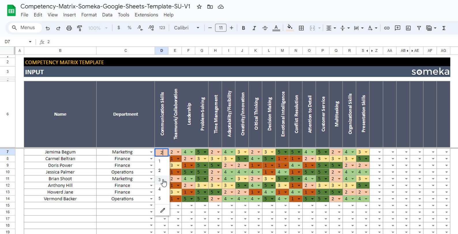 Competency Matrix: Skills Assessment Google Sheets Template - Etsy