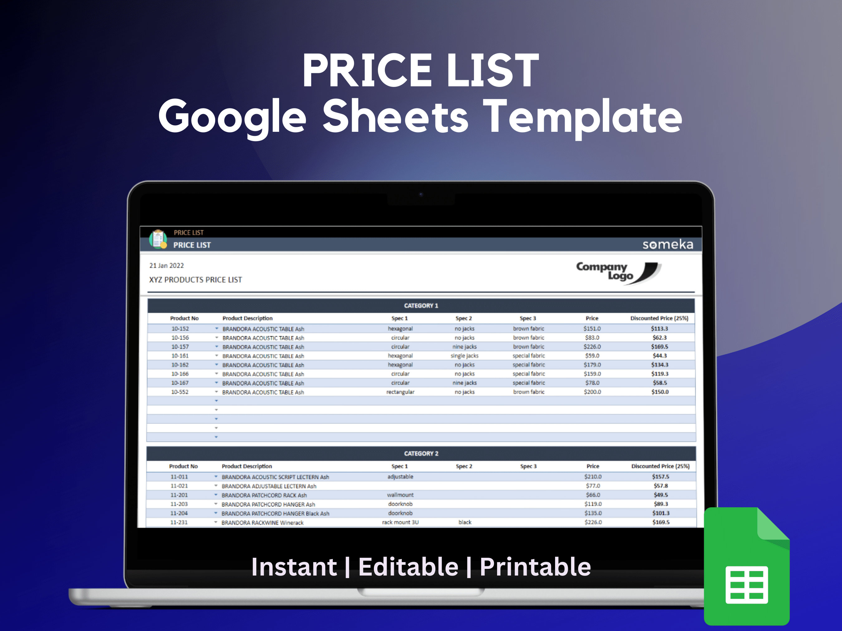 Price List Template | Google Sheets | Price Catalogue in Google Sheets ...