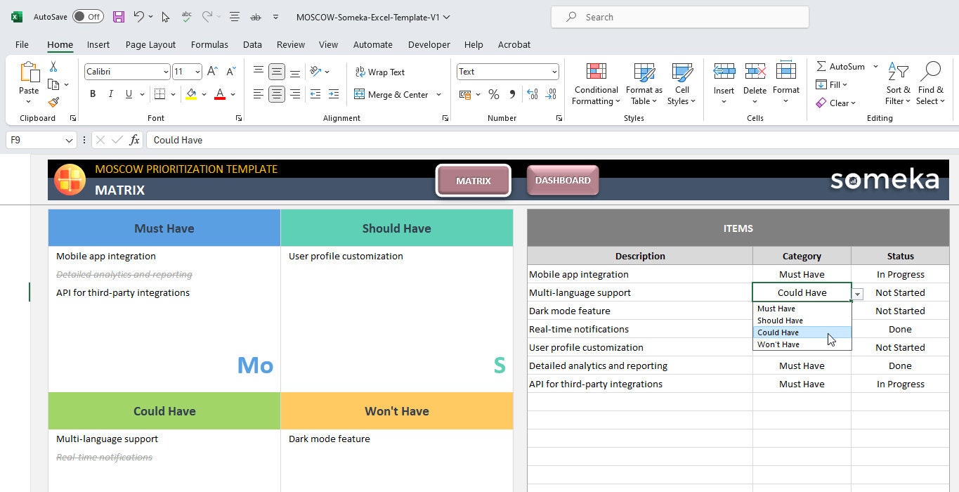 MOSCOW Prioritization | Excel Template | Moscow Method Decision-making ...