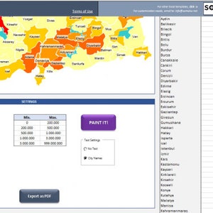 Turkey Geographic Heat Map | Excel Template | Density Map | Automatic ...