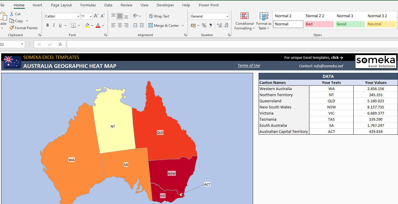 Australia Heat Map Generator: Excel Template With City Coloring - Etsy