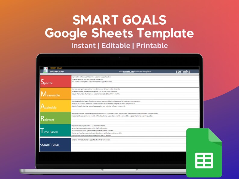 SMART Goals Template | Google Sheets | SMART Goal Planner | Goal ...