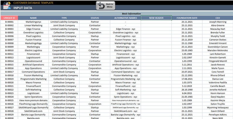 Customer Database Excel Template Customer List Customer Etsy