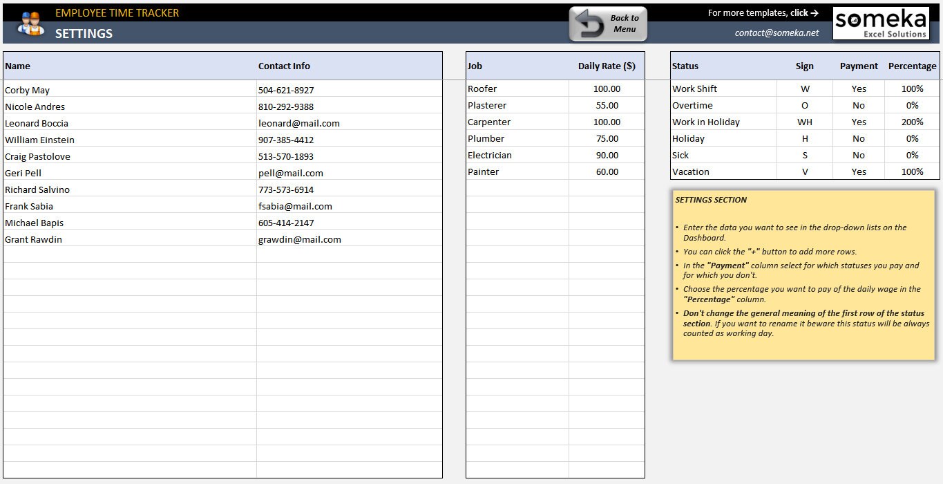 Employee Time Tracker and Payroll Template in Excel | Timesheet ...