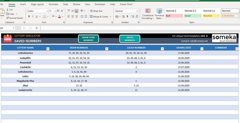 Lottery Simulator: Excel Template for Number Drawing - Etsy