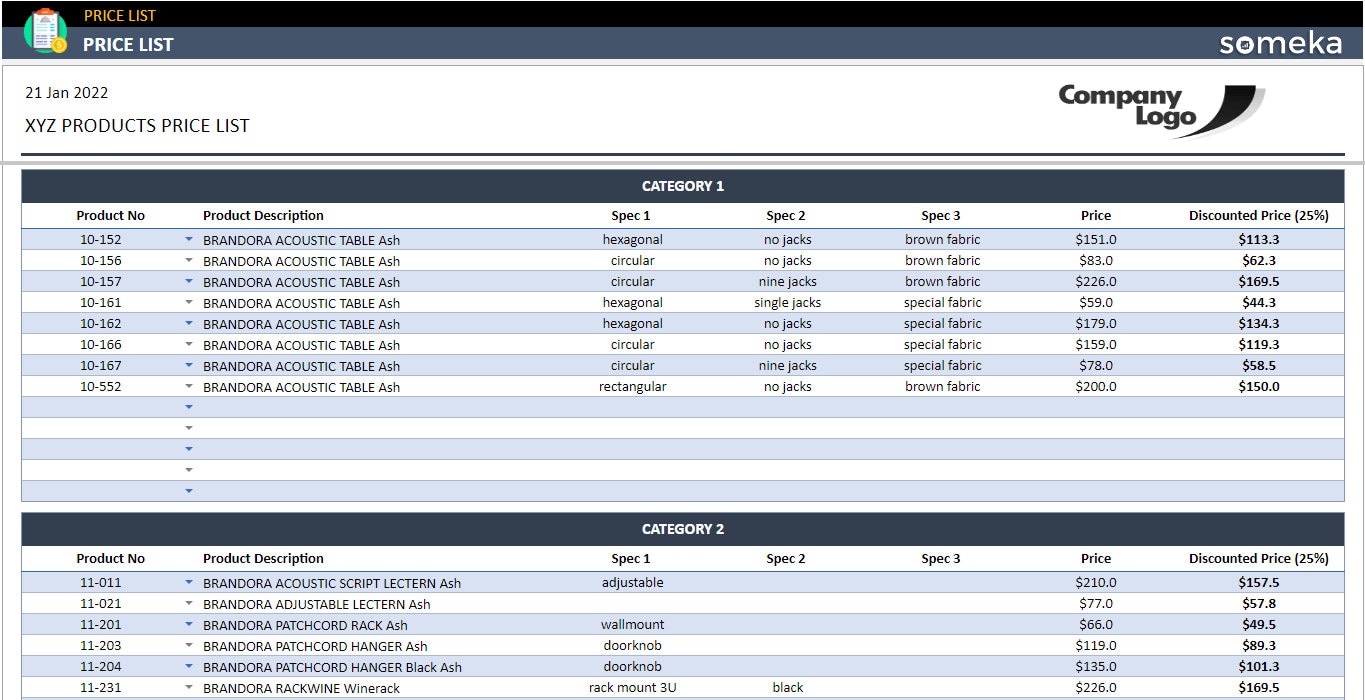 Price List Template | Google Sheets | Price Catalogue in Google Sheets ...