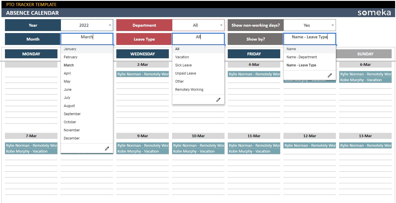PTO Tracker Google Sheets Template: Employee Leave Calendar - Etsy