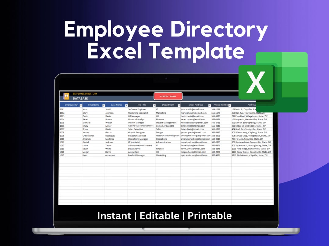 Employee Directory Excel Template: HR Contact List (digital Download ...