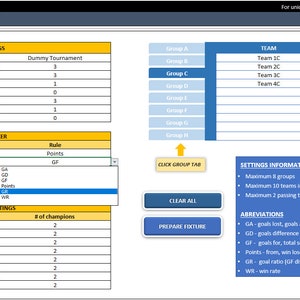 Tournament Fixture Generator: Excel Template, Sports Elimination ...