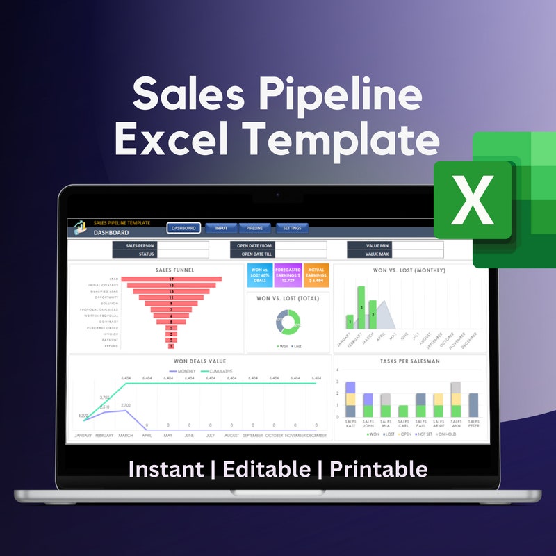 Sales Pipeline Excel Template - Etsy