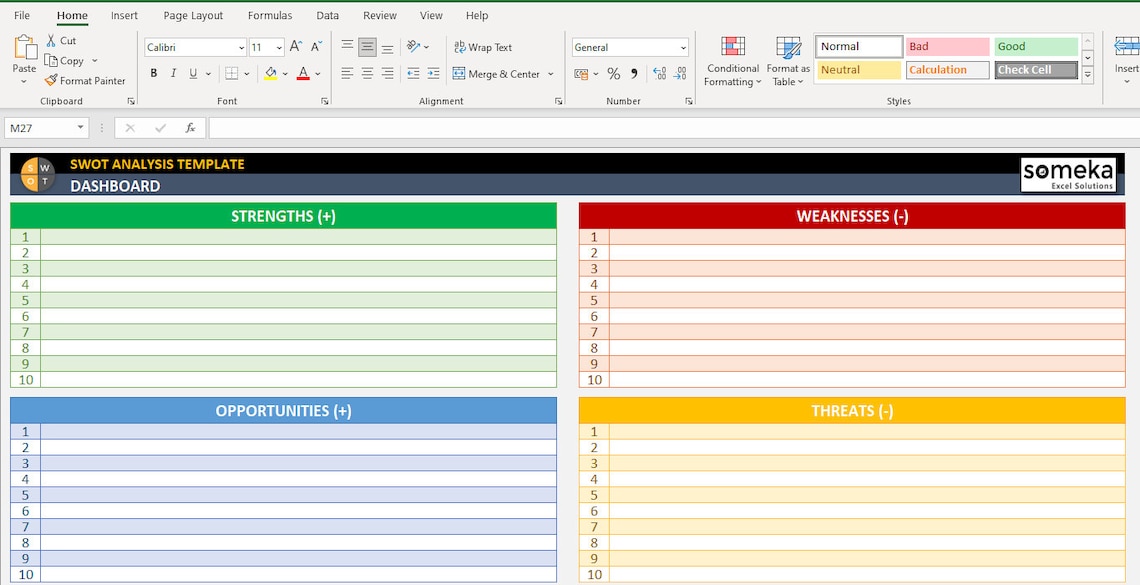 SWOT Analysis Excel Template | Strengths, Weaknesses, Opportunities ...