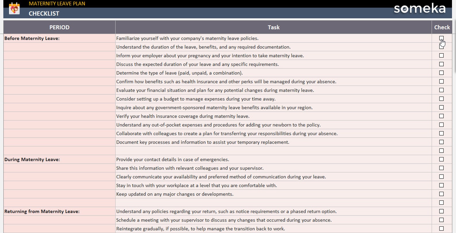 Maternity Leave Plan | Excel Template | Editable and Printable Form ...