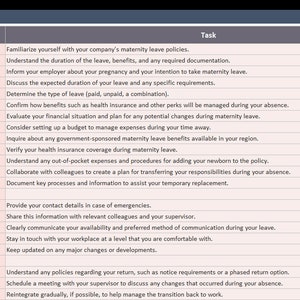 Maternity Leave Plan | Excel Template | Editable and Printable Form ...