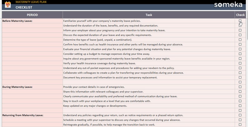Maternity Leave Plan | Excel Template | Editable and Printable Form ...