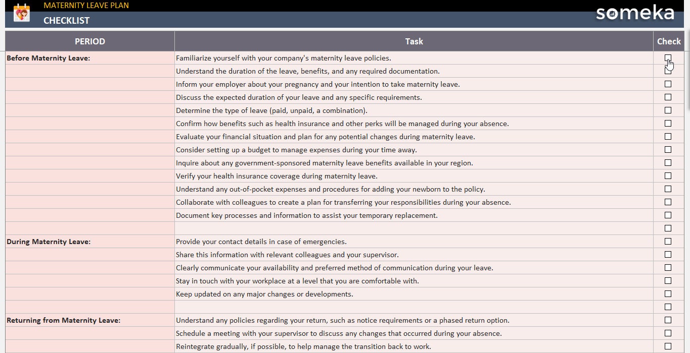 Maternity Leave Plan | Excel Template | Editable and Printable Form ...