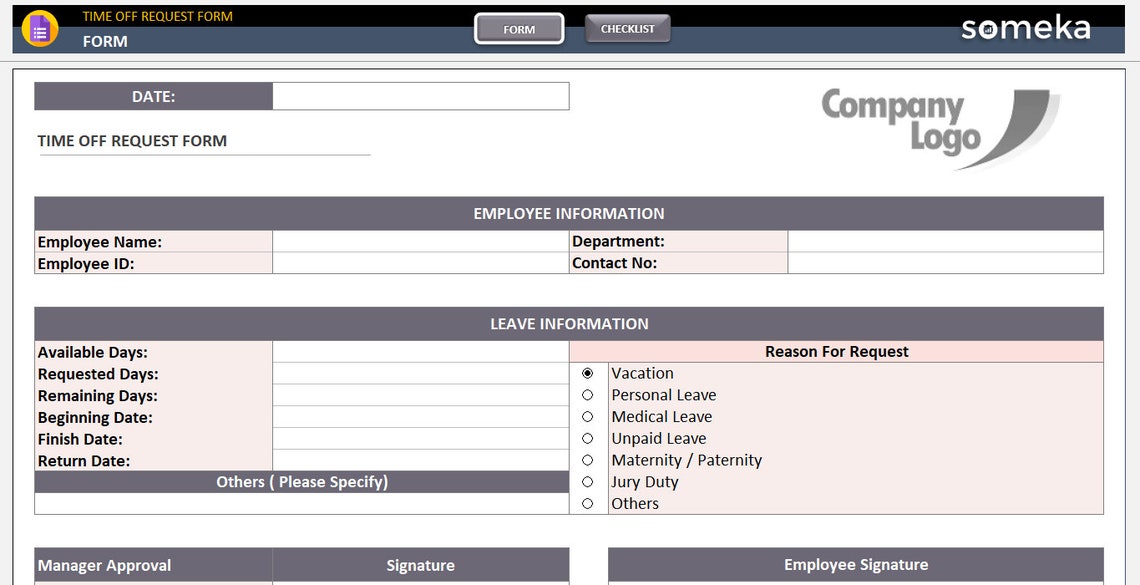 Time-off Request Form | Excel Template | Excel Template | Employee ...