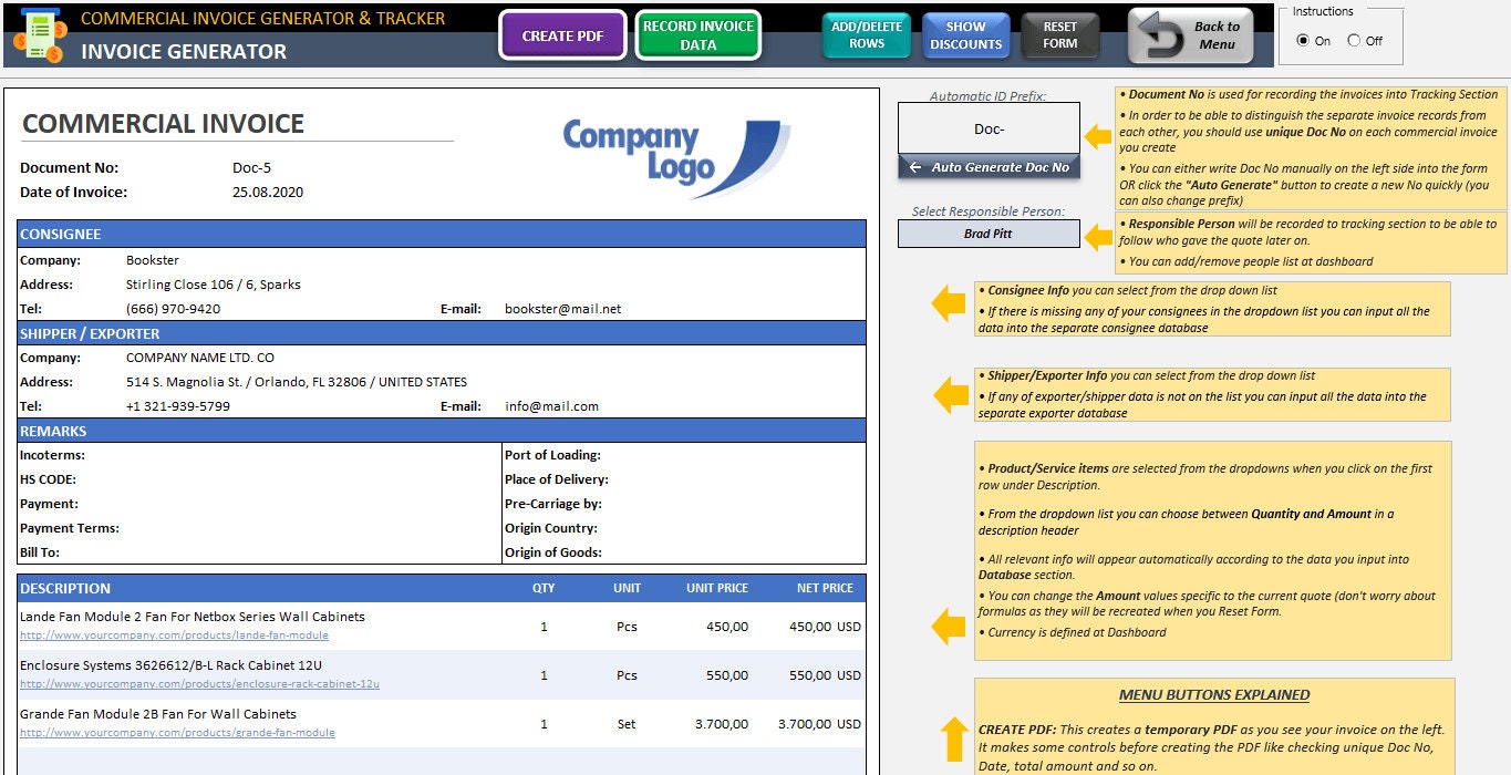 Commercial Invoice Tracker Excel Template | Invoicing Spreadsheet ...
