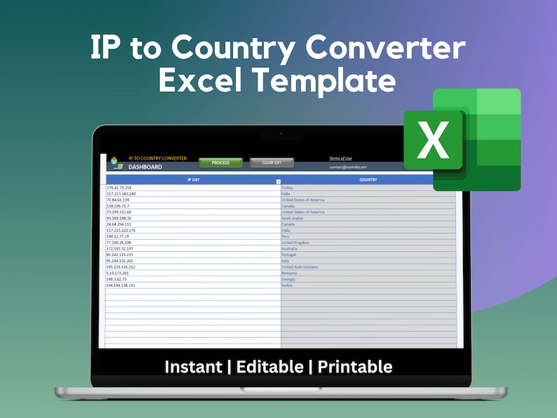 IP to Country Converter: Excel Template for IP Location - Etsy
