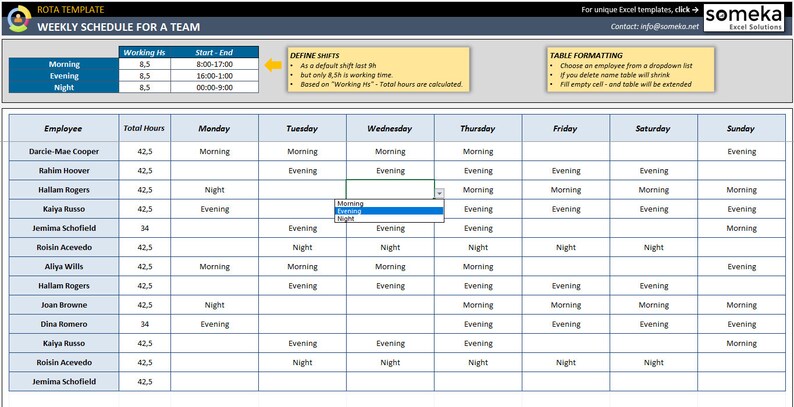 Employee Rotation Schedule Excel Template: Staff Planner Worksheet - Etsy