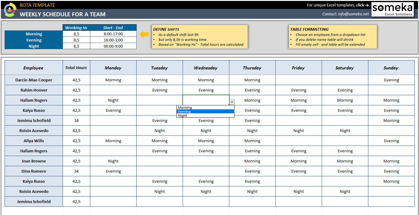 Employee Rotation Schedule Excel Template: Staff Planner Worksheet - Etsy