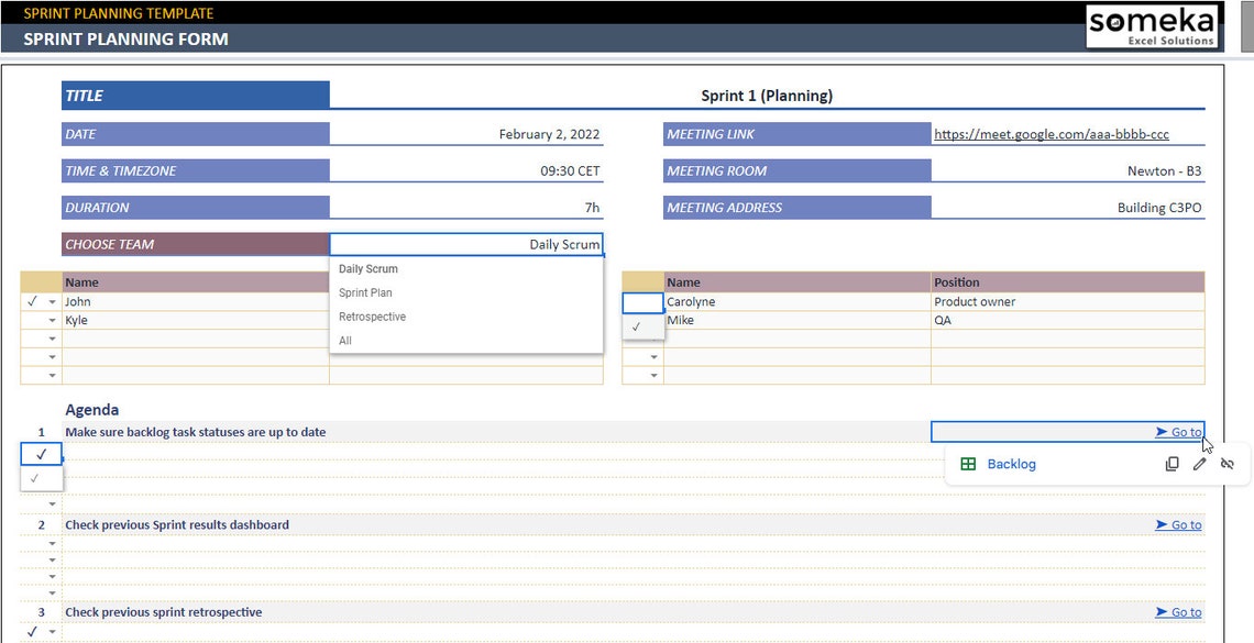 Sprint Planning Dashboard | Google Sheets Template | Agile Project ...