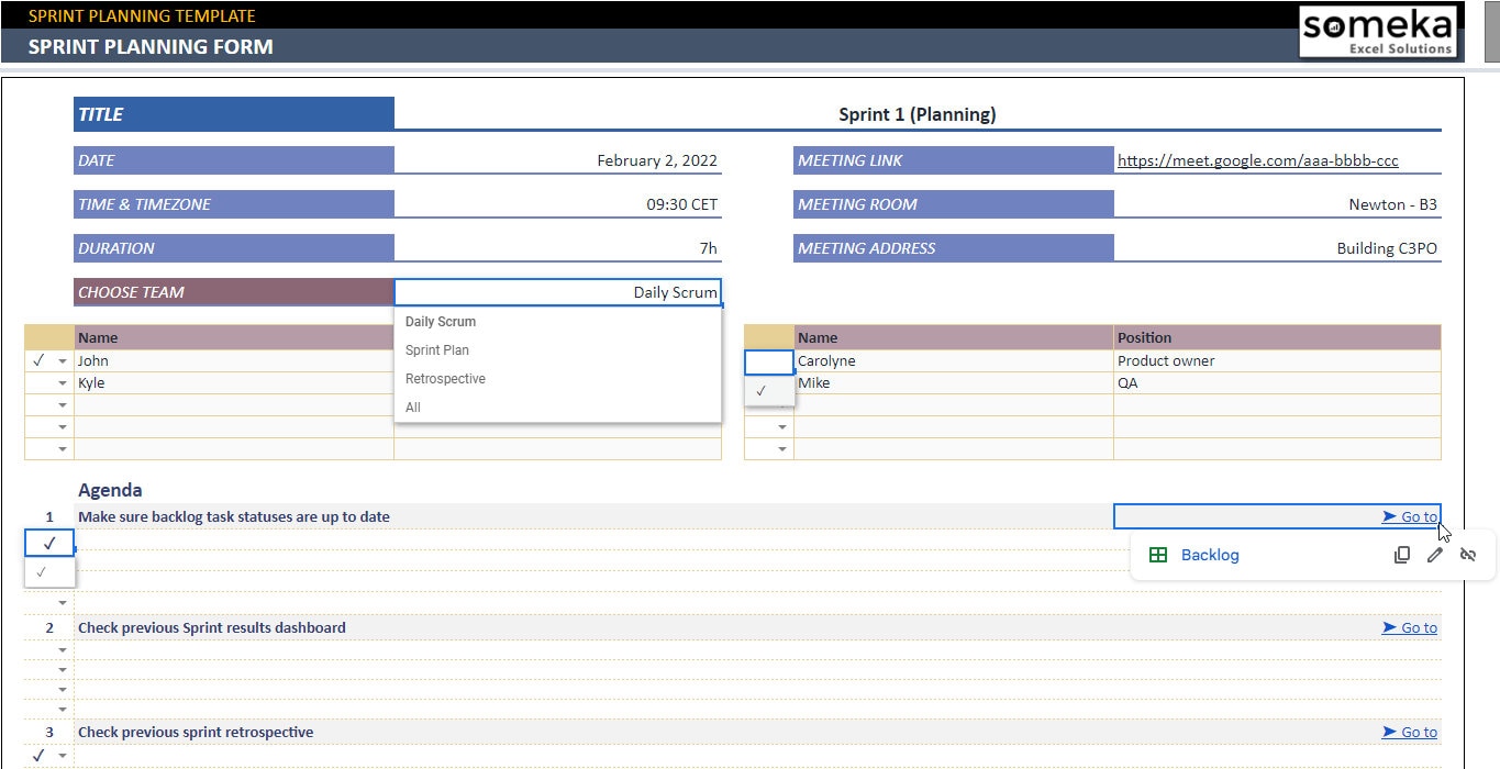 Sprint Planning Dashboard | Google Sheets Template | Agile Project ...