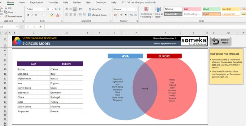 Venn Diagram Template | Excel Template | Visualize Your Set of Data ... Venn Diagram Template | Excel Template | Visualize Your Set of Data ...