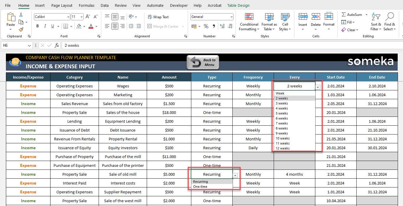 Company Cash Flow Planner Excel Template | Recurring and One-time ...