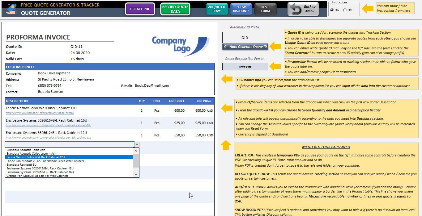 Excel Quotation Generator With Database | Quotation Spreadsheet ... Excel Quotation Generator With Database | Quotation Spreadsheet ...