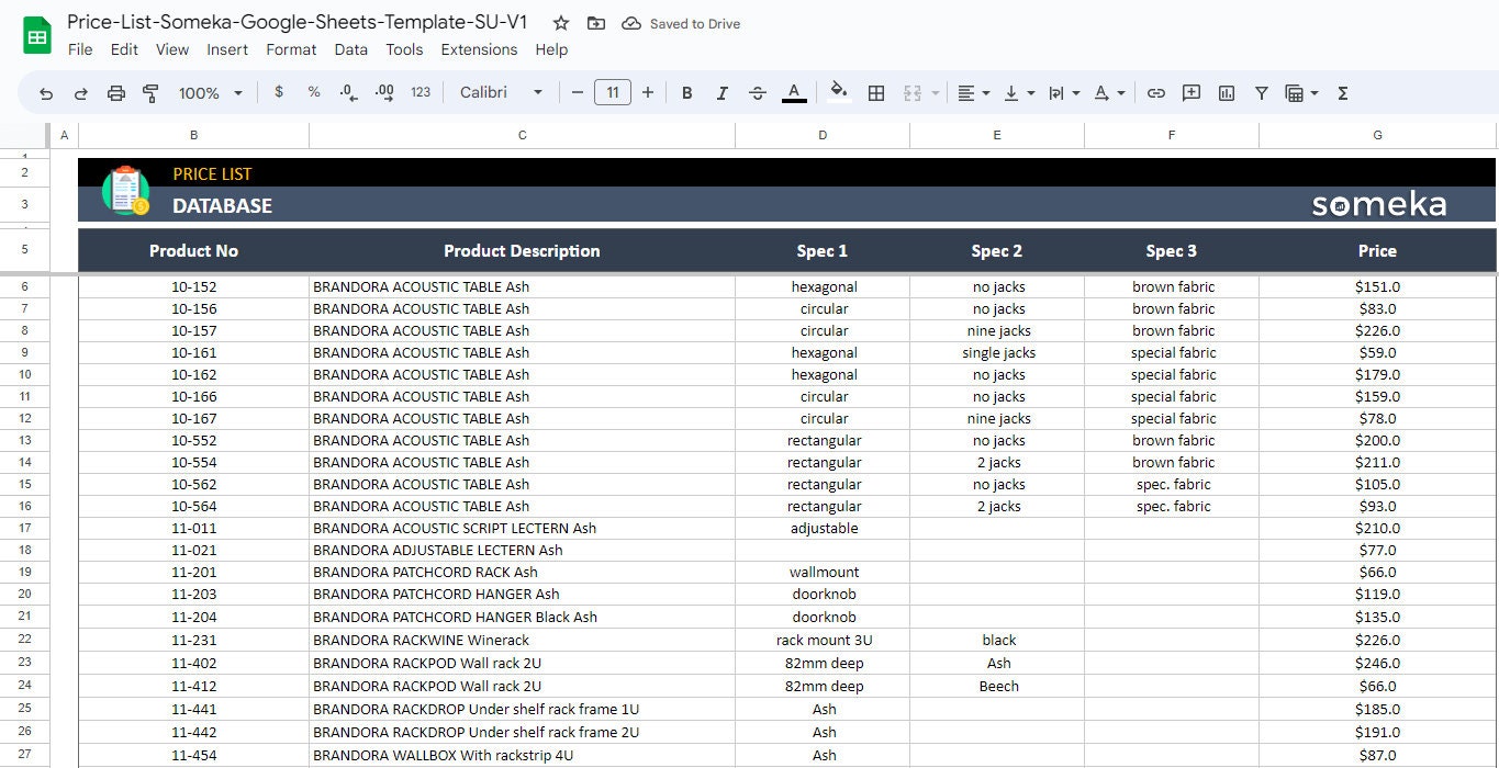 Price List Template Google Sheets Price Catalogue in Google Sheets ...