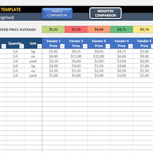 Vendor Price Comparison Excel Template: Price Tracker (printable) - Etsy