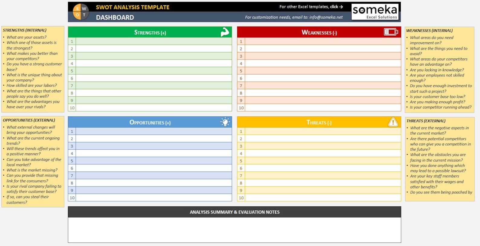 SWOT Analysis Excel Template: Printable Business Worksheet - Etsy