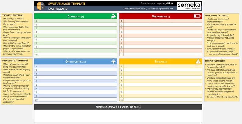 SWOT Analysis Excel Template | Strengths, Weaknesses, Opportunities ...
