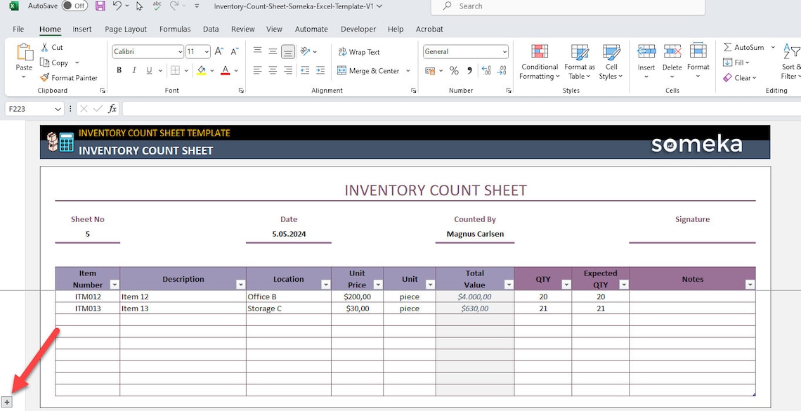 Inventory Count Sheet | Excel Template | Stock Management Tool ...