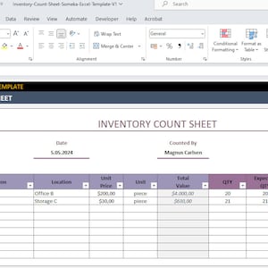 Inventory Count Sheet Excel Template Stock Management Tool Physical ...