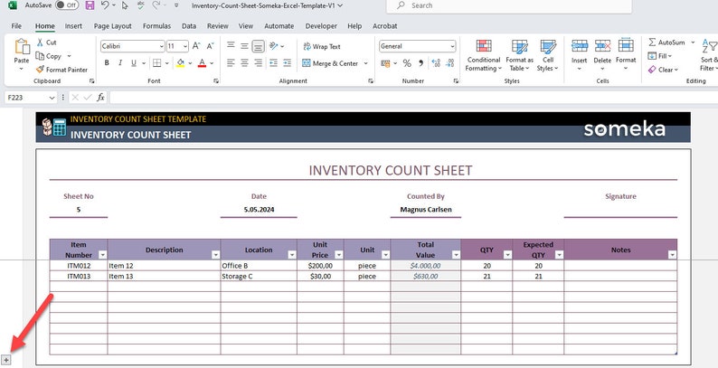 Inventory Count Sheet | Excel Template | Stock Management Tool ...