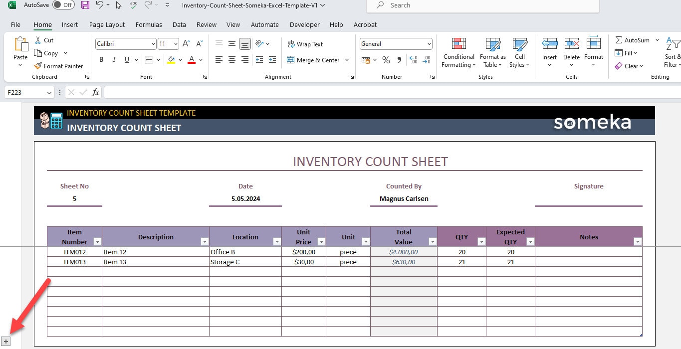 Inventory Count Sheet | Excel Template | Stock Management Tool ...
