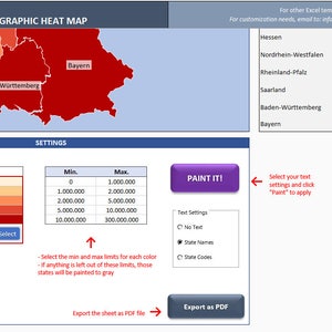 Germany Geographic Heat Map | Excel Template | Density Map | Automatic ...